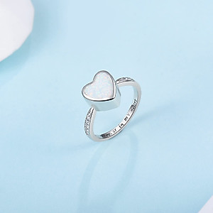 925 Sterling Silver Heart Urn Rings Hold Loved Ones Ashes Cremation Memorial Ring Keepsake Jewelry for Women for Human Ashes (White, 10)