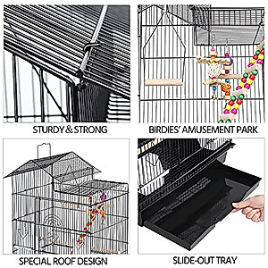 Yaheetech 39-inch Roof Top Large Flight Parrot Bird Cage for Small Quaker Parrot Cockatiel Sun Parakeet Green Cheek Conure Budgie Finch Lovebird Canary Pet Bird Cage w/Toys