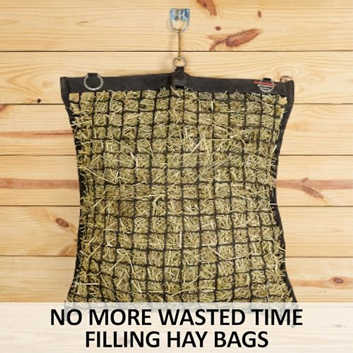 Schneiders Easy-Open Knotless 1.25" Slow Feed Hay Net | No More Wasted Time Filling Hay Bags | Easy Open Top | Slow Feed Holes | Large Capacity | Close Assist | 3 to 4 Flakes | Color White