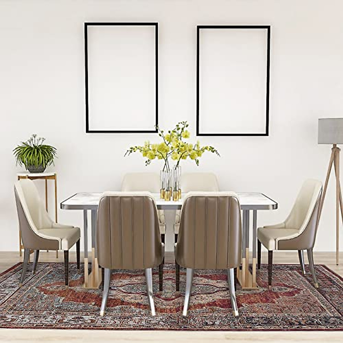 TEWWET Area Rug 5'x7', Non Slip Boho Rugs with Rubber Backing, Machine Washable Vintage Rugs for Living Bedroom Accent Area Carpet