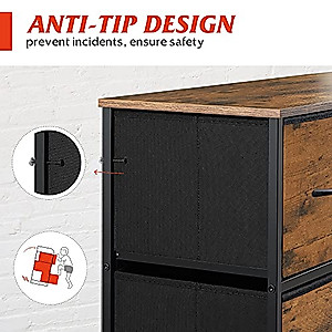 WLIVE Fabric Dresser for Bedroom with 9 Drawers, Tall Chest of Drawers, Storage Tower, Organizer Unit with Fabric Bin, Steel Frame, Wood Top for Nursery, Closets, Rustic Brown Wood Grain Print