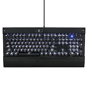 HUO JI E-Element MechanicalEagle Z-77 White LED Backlit Gaming Keyboard, 104 Keys Anti-Ghosting, with Blue Switches, Wrist Rest (Black)
