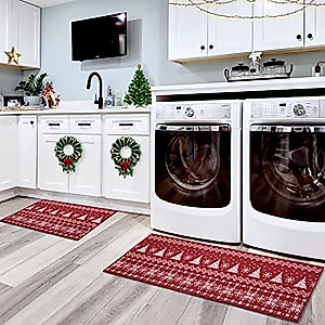 CAROMIO Machine Washable Kitchen Mat Christmas Kitchen Runner Mat Sets Non Skid Kitchen Floor Mats for Kitchen Laundry Sink Under Door, 17"x29"+17"x47"