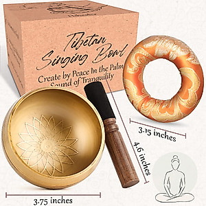 Relaehih Tibetan Singing Bowls Set-Hand-hammered in Nepal Sound Bowl for Meditation, Yoga, Chakra, Meditation Accessories, Unique Gifts for Women, Men (Yellow, 4 inch)