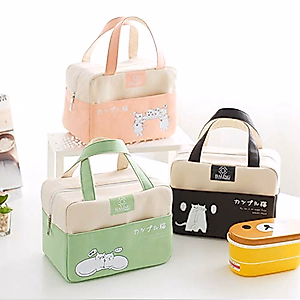 Reusable Canvas Cloth Thermos Lunchbag - Aluminum Foil Insulated With Pockets Durable Handles Thermal Cooler for Women Adults Office Work Student Kids Boys Girls