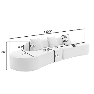 Tosaronia 130.5"*37" Modern Curved Combination Sofa with Terrycloth Fabric,3 Pillows Minimalist Sofa Couch for Primary Living Space, Living Room, Apartment, Office, Bedroom(Beige)