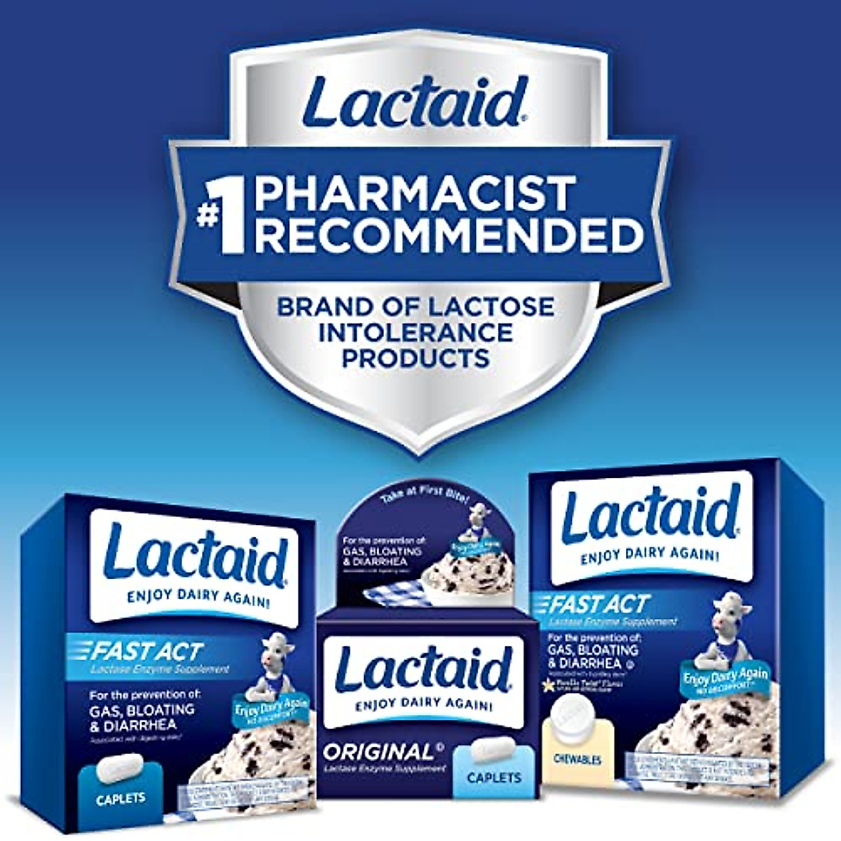 Lactaid Fast Act Lactose Intolerance Chewables with Lactase Enzymes, Vanilla, 60 Count (Pack of 1)
