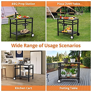 AKDSteel Grill Cart with Wheels & Hooks, Double-Shelf Outdoor Movable Dining Cart Table for Bar Patio Camping Home Cooking Table for Outdoors Stainless Steel