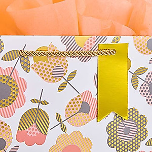 SUNCOLOR 2-Pack 9" Small Gift Bags with Tissue Paper For Her(Tulip Flower)