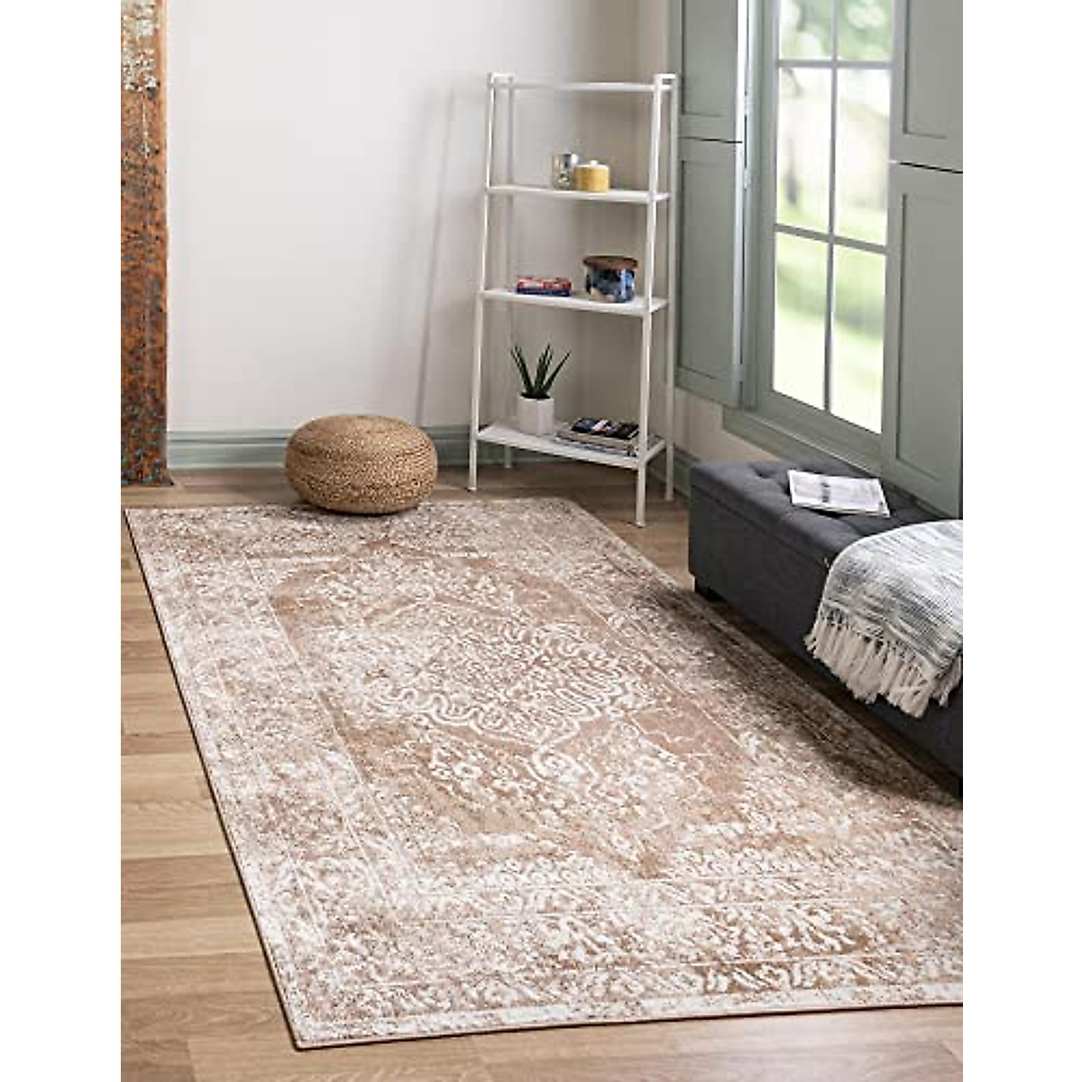 Unique Loom Oxford Collection Area Rug - Bodleian (6' x 9' Rectangle, Beige/Ivory)
