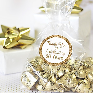 White and Gold 50th Birthday Thank You Stickers - 1.75 in - 40 Labels