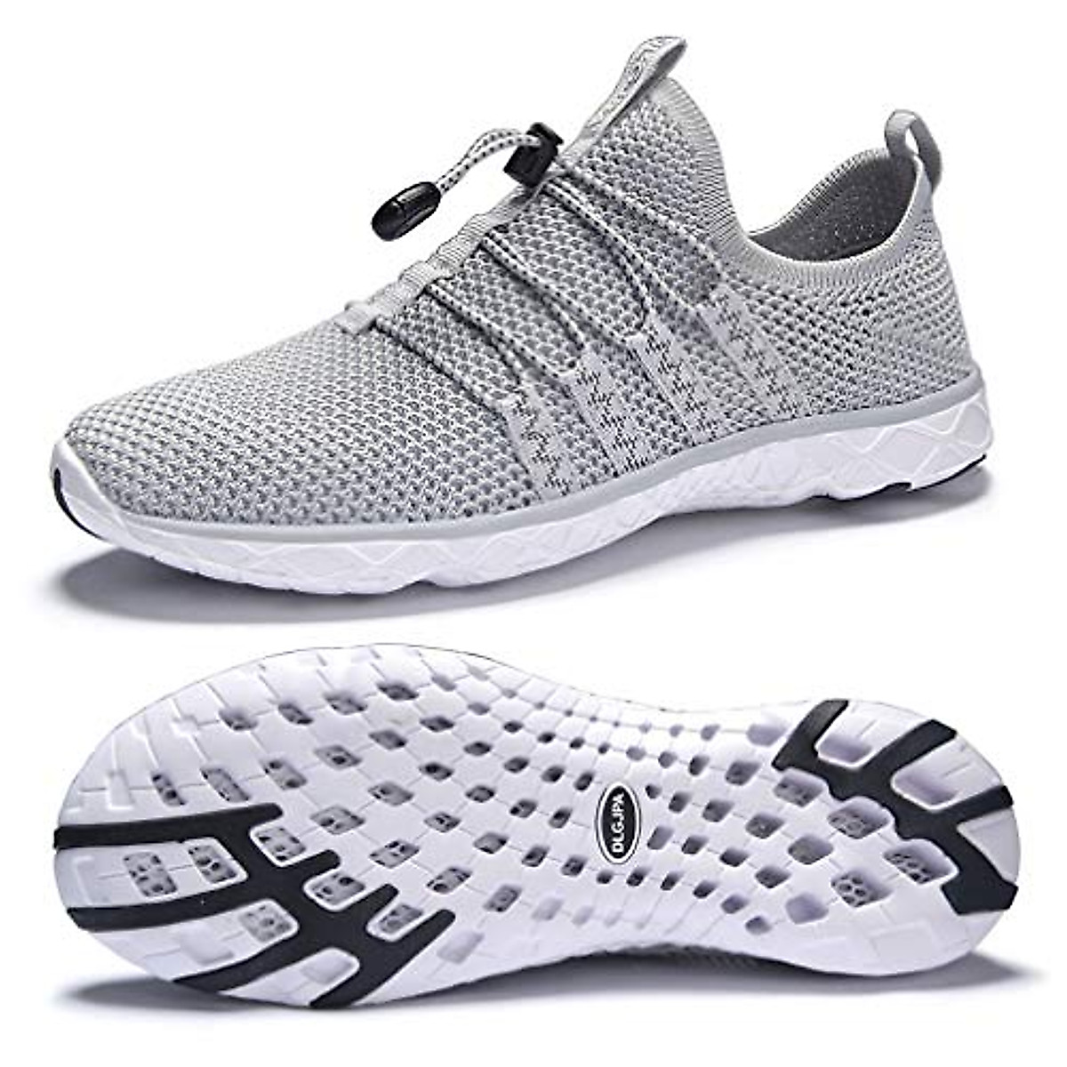 DLGJPA Men's Quick Drying Water Shoes for Beach or Water Sports Lightweight Slip On Walking Shoes LightGray 9.5