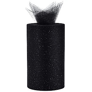 Glitter Tulle Rolls 6” by 50 Yards Sparkle Tulle Fabric Ribbon Sequin Tulle Netting Rolls for DIY Tutu Skirt Wedding Birthday Party Decoration (Black)