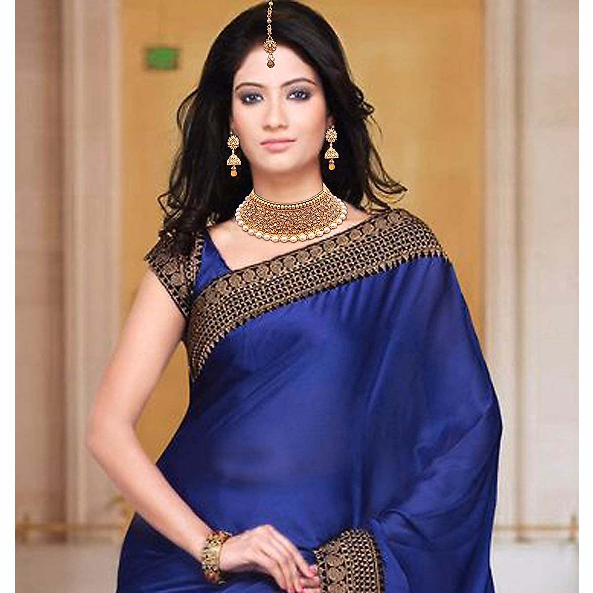 Aheli Wedding Designer Choker Necklace with Jhumki Earrings Maang Tikka Set Ethnic Bollywood Traditional Fashion Stylish Jewelry for Indian Women & Girls