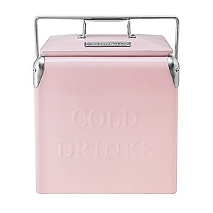 Permasteel 14-Quart Small Cooler Ice Chest | Retro Vintage Classic Style Hard Metal Cooler, PS-A205-14QT-PK, Beverage Cooler for Camping Beach Picnic, Pink