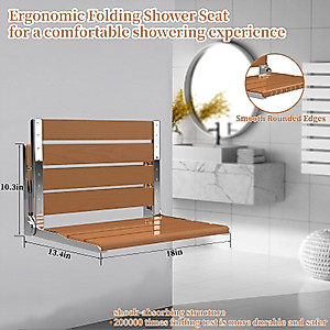 Folding Shower Seat Wall Mounted, Wall Mount Teak Shower Seat for Inside Shower, Home Care Foldable Shower Bench for Small Shower Space, Fold Down Shower Seat