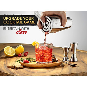 ROCKSLY MIXOLOGY BAR Set Premium Bartender Kit, Zig-Zag Tool Stand, 18 Oz Cocktail Shaker, Strainer, Jigger, Spoon, Tongs, Bottle Opener, Recipe Book