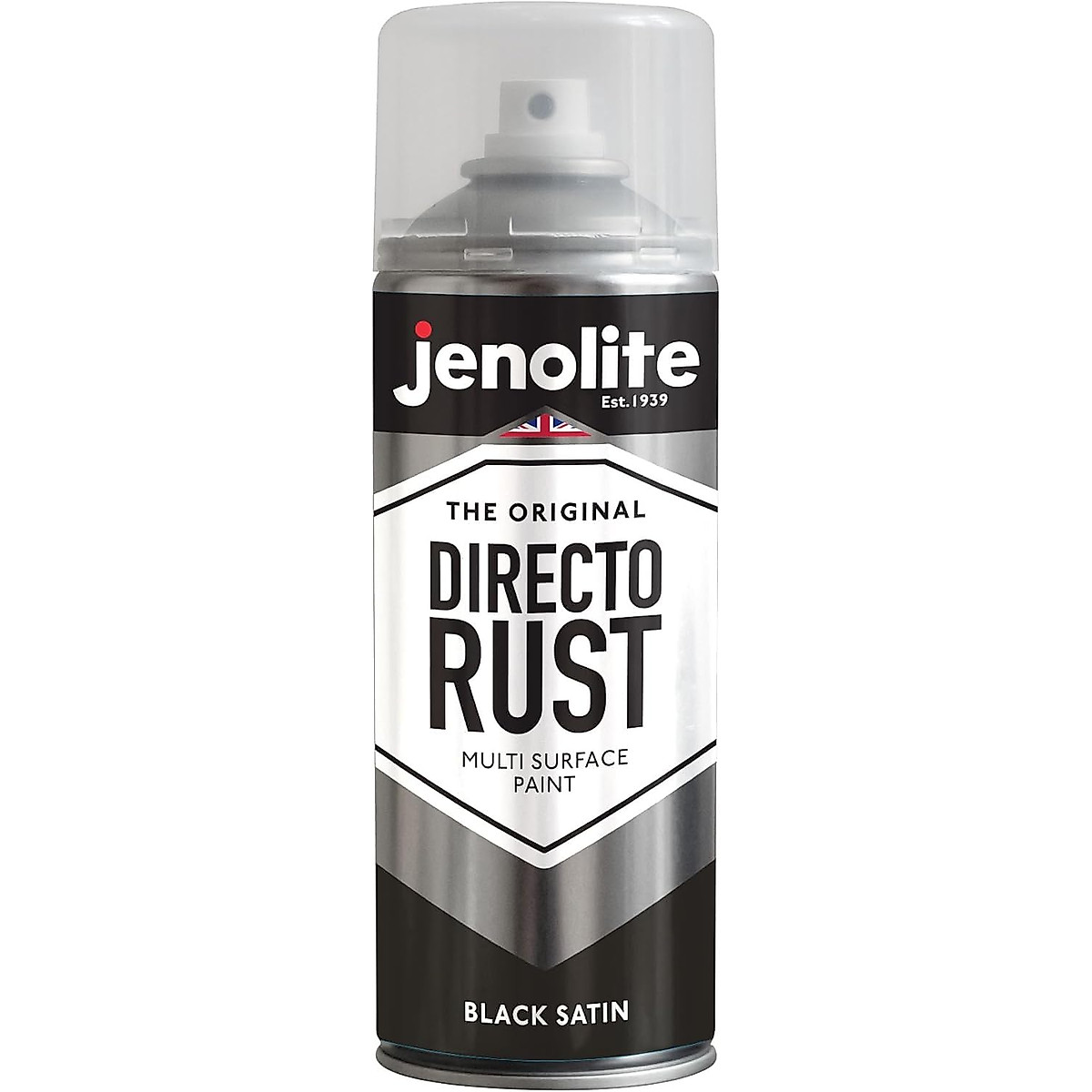 JENOLITE Directorust Satin Spray Paint | BLACK | 400ml (13.52fl oz) | Semi-Gloss Spray Paint | Wood, Metal, Plastic, Ceramic & Rusted Surfaces | Interior & Exterior Use | RAL 9005
