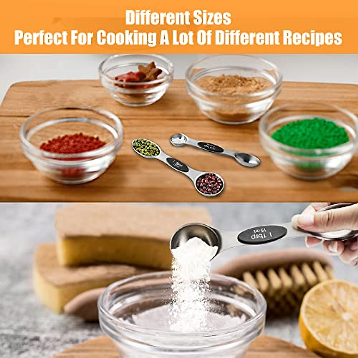 [9 Pack] Magnetic Measuring Spoons Set Dual Sided Measuring Scoop with Leveler Stainless Steel Measuring Spoons Kitchen Utensils Gadgets for Dry or Liquid Food