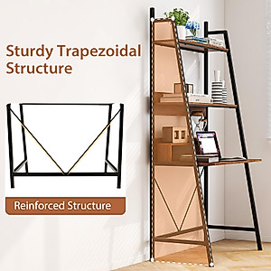 Tangkula 3-Tier Ladder Computer Desk, 71 Inch Modern Writing Desk with Storage Shelves, PC Laptop Workstation, Ladder Bookcase Stand Shelf with Metal Frame, Study Shelf Desk for Home Office (Brown)