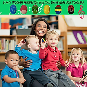 Wooden Egg Shakers Musical Instruments for Babies, 6 Pack Fun Percussion Instruments Perfect for Easter Basket Stuffers Great Toys for Kids Boys and Girls 1 to 3 Years Old Ideal for Easter Hunts