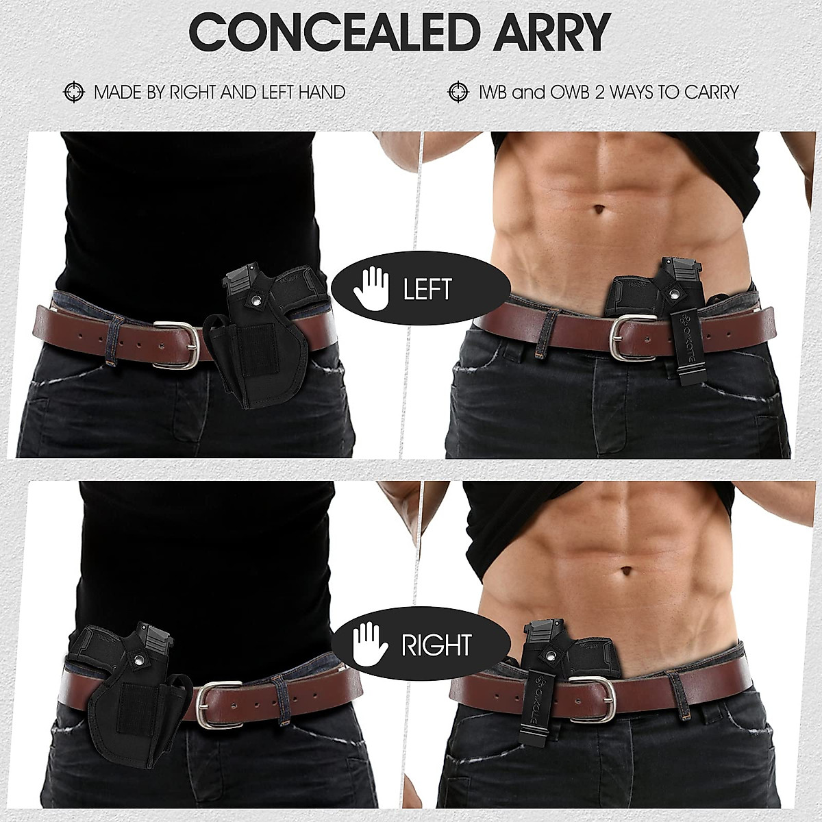 2 PACK Upgrade Universal Gun Holster for Men Women, Concealed Carry IWB OWB Pistols Holsters with Magazine Pouch Right and Left Hand Draw Fits S&W M&P Shield 9MM 380 Glock 17 19 26 43 Similar Handguns