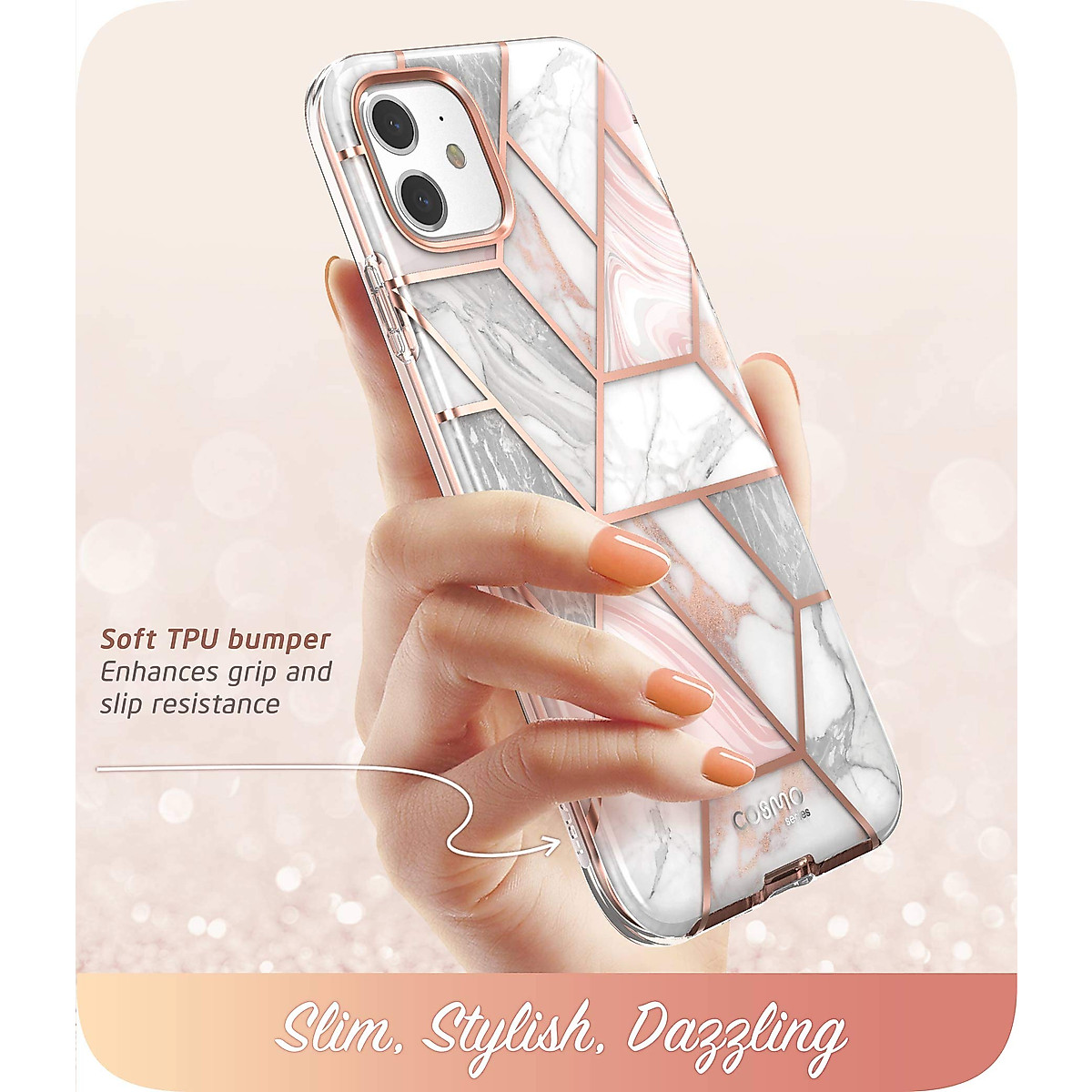 i-Blason Cosmo Series Case for iPhone 11 (2019 Release), Slim Full-Body Stylish Protective Case with Built-in Screen Protector, Marble, 6.1''
