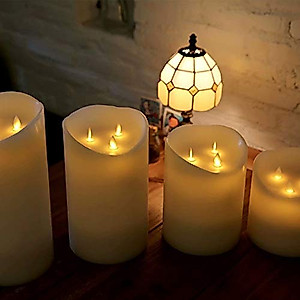 NONNO & ZGF XL-Flameless Wax 6inch High Candle with 3 - Wicks Moving, Led Battery Operated Candles with Remote Control and Timer Function, Ivory
