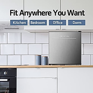 Frestec 1.6 Cu.Ft Mini Fridge for Bedroom, Mini Refrigerator with freezer, Dorm Fridge with Freezer, Reversible Door Perfect for Room and Office, Adjustable Temperature(without Handle, Silver)