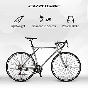 EUROBIKE Road Bike, XC560 700C Road Bikes for Men, 21 Speeds,Lightweight Bicycle, Mens Road Bicycle, Commuter Bike (Silver)