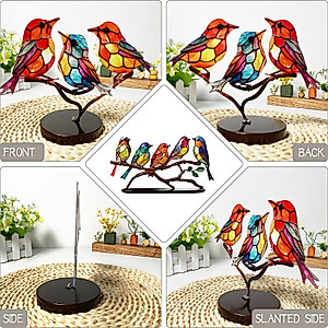 VNRGG Stained Birds On Branch Desktop Ornaments Double Sided Metal Flatness Table Art Home Room Decoration Suitable for Office Wine Cooler Decor(5 Birds on a Branch)