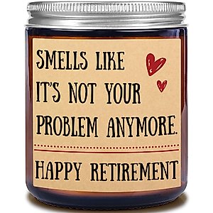 SUEHHYY Retirement Gifts for Women Woman Men 2024, Natural Soy Wax Lavender Scented Handmade Candle (7oz), Funny Happy Retirement Gifts for Teacher Nurse Coworker Boss Employee Friends