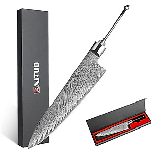 XITUO Chef Knife 8-Inch, 67 Layers Damascus Steel VG10 High Hardness Kitchen Knives Blank Blade Handmade DIY Blades Sharp Knife Billet 9pc Sets Utility (8'' Chef Knife)