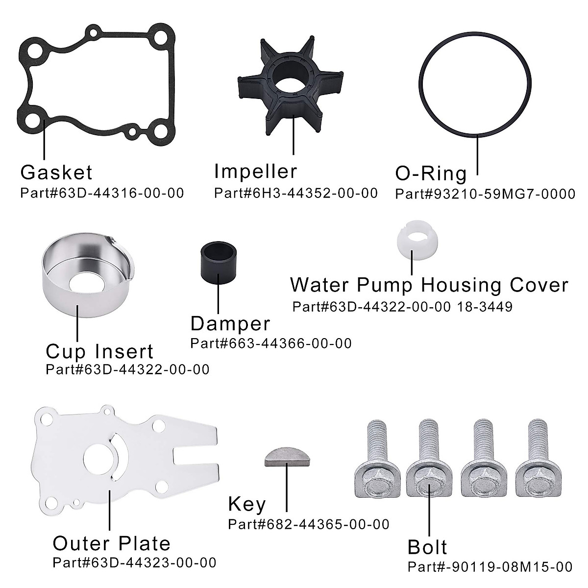 BDFHYK 63D-W0078-01 Water Pump Impeller Repair Kit for Yamaha 40HP 50HP 60HP, Replaces 63D-W0078-01-00 Sierra 18-3434