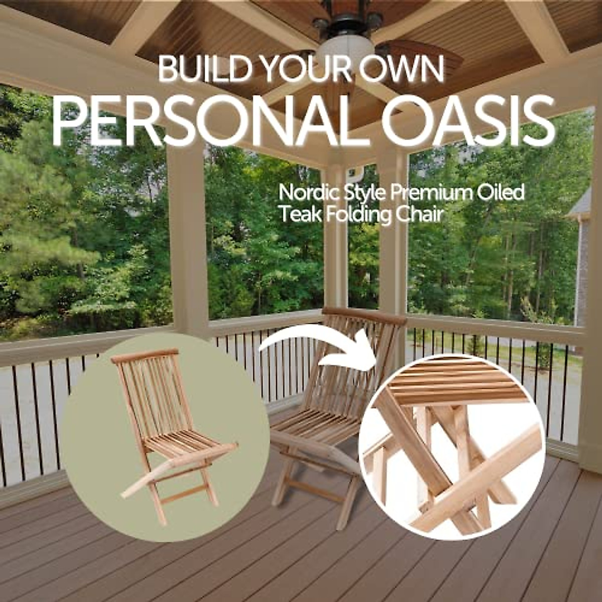 Nordic Style Folding Chair for Indoor and Outdoor Use - Patio, Balcony, Dining (Natural Finish, Beige)