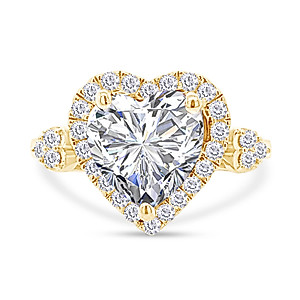 Wishrocks Heart & Round Cut Moissanite Diamond Womens Halo Bridal Wedding Engagement Rings in 10K Yellow Gold (3 Cttw, Clarity-VVS1) Promise Rings for Her Gift Jewelry