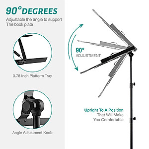 Vekkia Metal Folding Sheet Music Stand - Portable Lightweight music stand for sheet music with carrying bag&deluxe fabric tray sleeve,adjustable music holder,Black