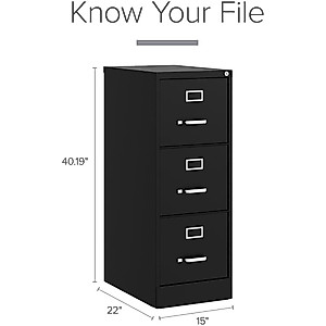 Hirsh 22-in Deep 3 Drawer - Letter Width - Vertical Metal File Cabinet - Black - Commercial Grade - Fully Assembled