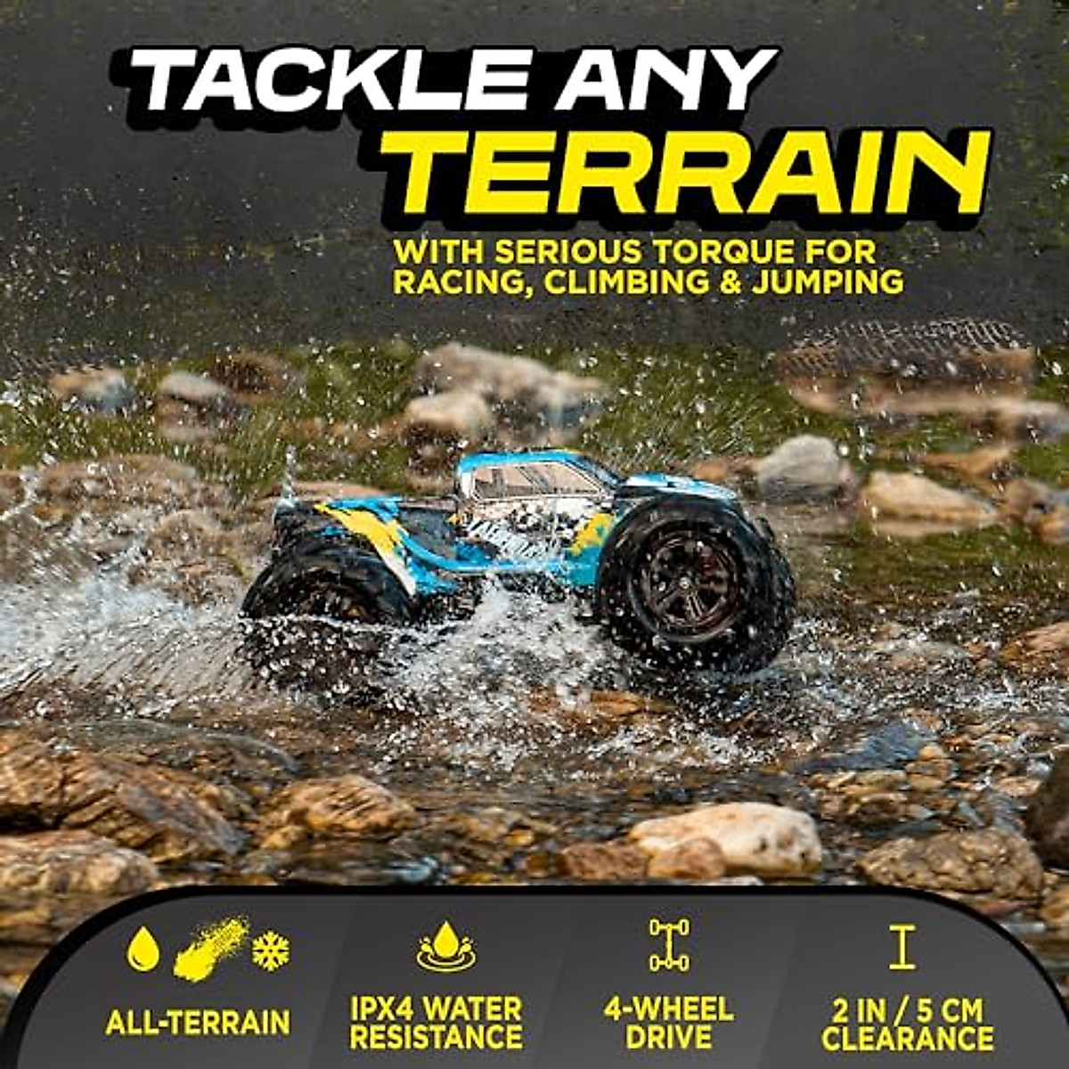 LAEGENDARY 1:10 Scale 4x4 Off-Road RC Truck - Hobby Grade Brushed Motor RC Car with 2 Batteries, Waterproof Fast Remote Control Car for Adults