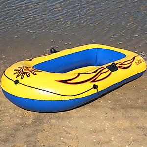 Solstice Inflatable Boat Rafts 2 Person for Adults & Kids Comes W/ Pole Oar Holders Cushioned Comfortable Base Grab Line 6 Ft Size Sunskiff Kits Dinghy Air Floor Yellow