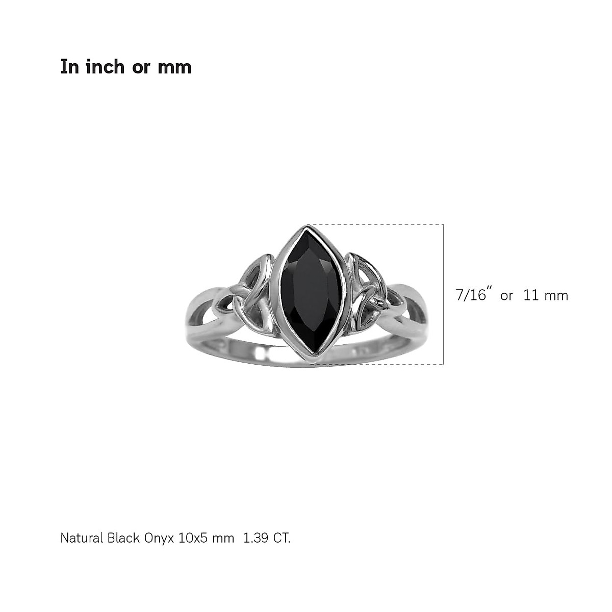 Silvershake Natural Black Onyx White Gold Plated 925 Sterling Silver Triquetra Celtic Knot Solitaire Ring Jewelry for Women Size 8
