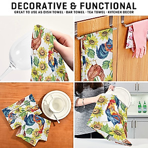 ALAZA Yellow Sunflower Rooster Watercolor Kitchen Towels Dish Bar Tea Towel Dishcloths 1 Pack Super Absorbent Soft 18 x 28 inches