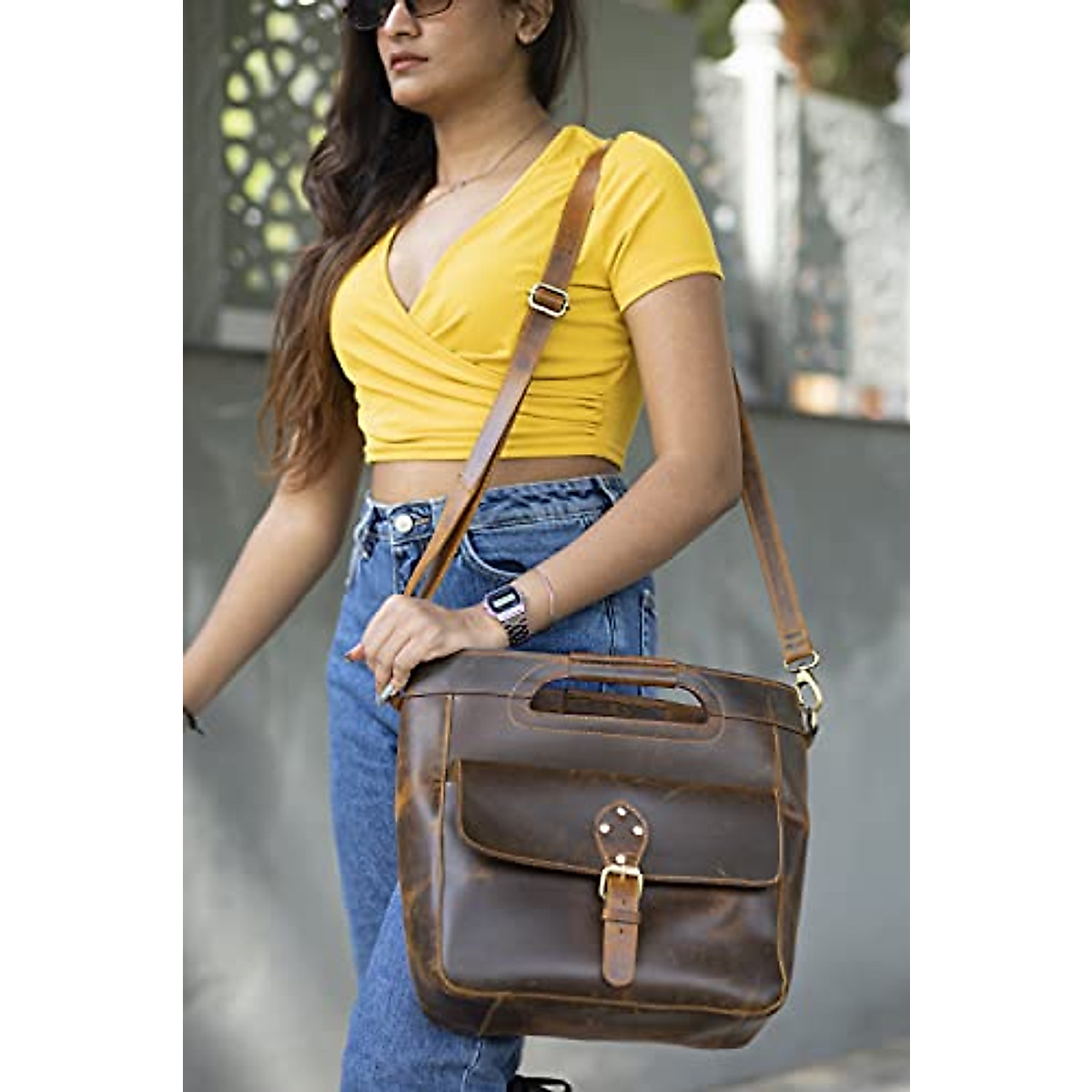 Genuine Leather Shoulder Tote Bag for Women Large Bucket Style Handbag Work Purse Tote Shoulder Bag for Women Satchel Handbag with Top Handles