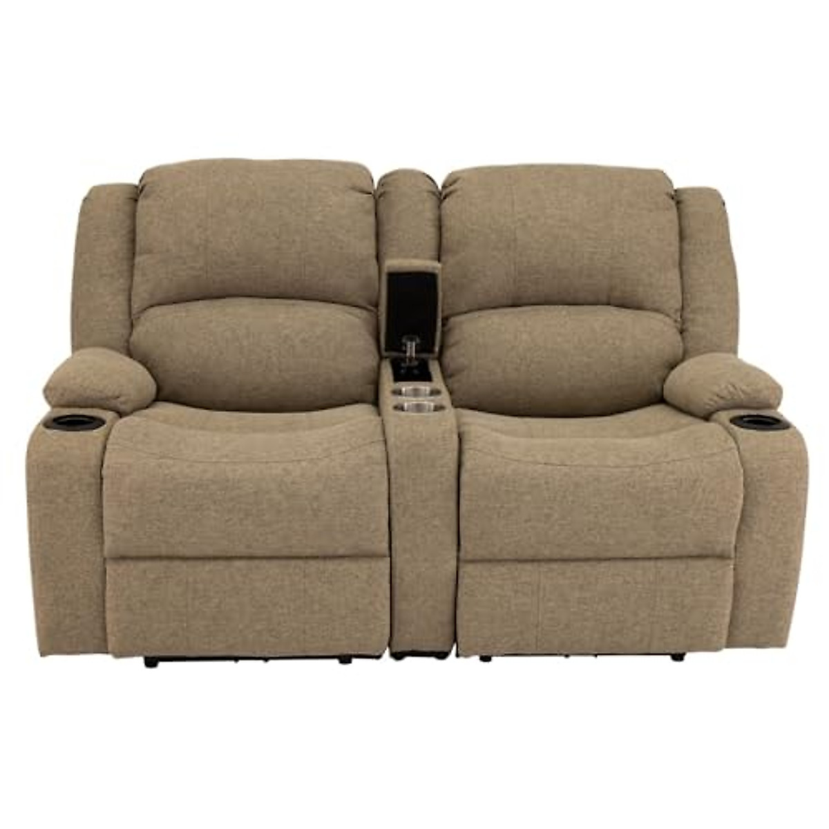 RecPro Charles 67" Double Recliner RV Sofa with Console and Cupholders | Zero Wall Loveseat for Camper | Wall Hugger Couch | Fifth Wheel Theater Seating | Replacement RV Furniture | Oatmeal Cloth