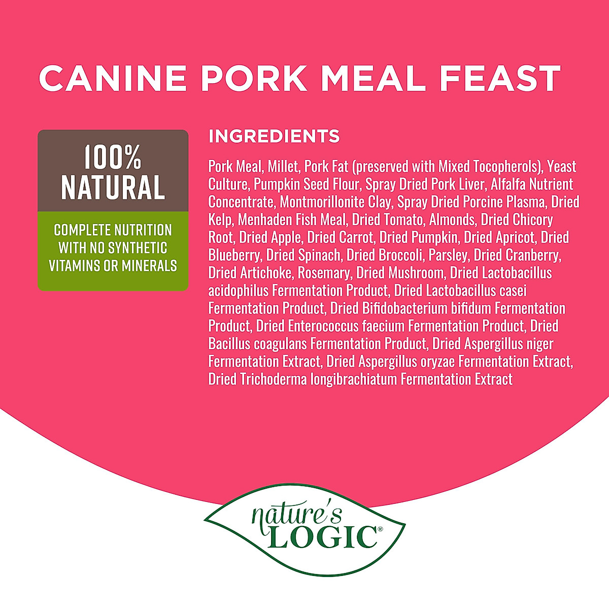 NATURE'S LOGIC Dog Food Canine Meal Feast, Pork