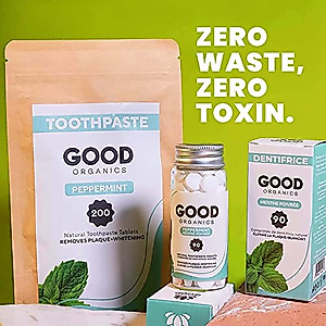 Good Organics - Toothpaste Tablets, Natural Toothpaste Tabs to Remove Plaque & Whiten Teeth, Zero Waste Toothpaste with Xylitol, Travel Toothpaste, Fluoride-Free, Minty Flavor, 200 Counts