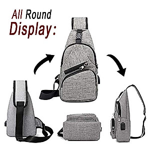 Sling Bag - Shoulder Backpack Chest Bags Crossbody Daypack for Women & Men with USB Charging Port for Travel/Hiking/Outdoor Sport (S-Grey)