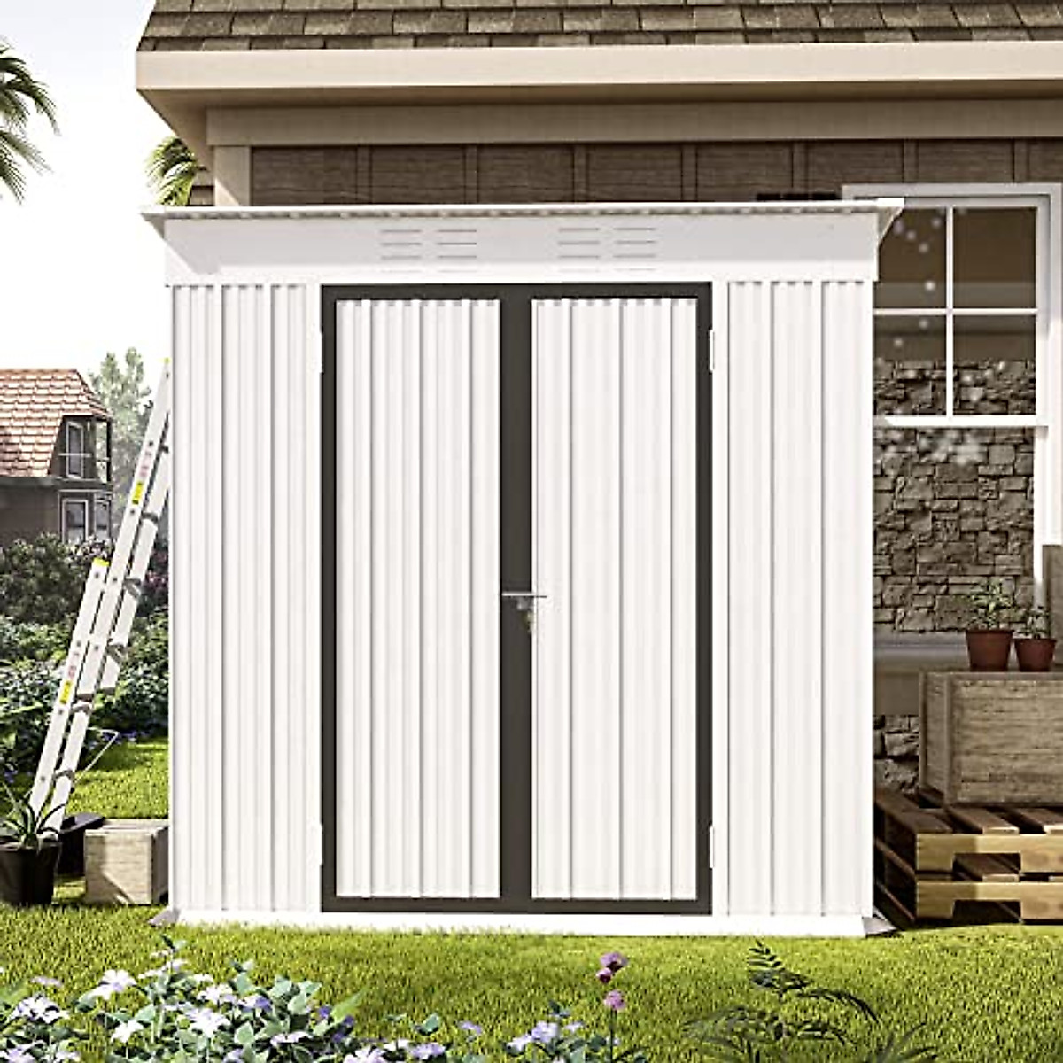 WIILAYOK 6' X 4' Storage Shed, Outdoot Shed with Floor Frame, Steel Garden Shed with Lockable Double Door,Tool Shed for Yard Perfect to Store Garden Tools Bike Accessories
