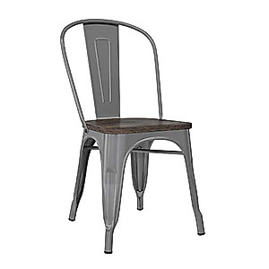 DHP Fusion Metal Wood Seat, Silver, Set of 2, Dining Chair