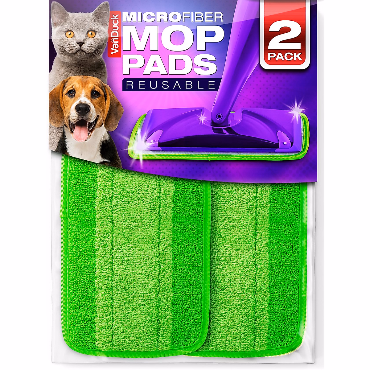 VanDuck Reusable Mop Pads Compatible with Swiffer WetJet (2 Pack) - Microfiber Mop Refill for Wet Mopping Cloths - Hardwood Floor Cleaning Spray Pads are Reusable Replacements